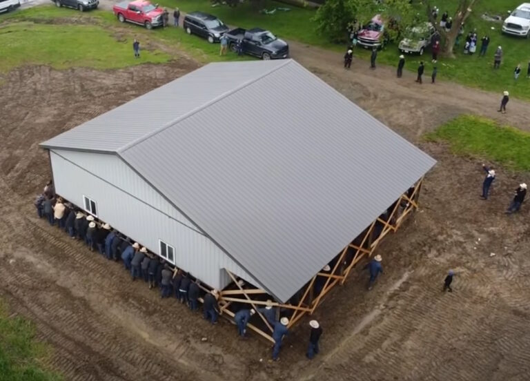 Amazing: New York Amish Move Barn By Hand (Aerial View) - Amish America